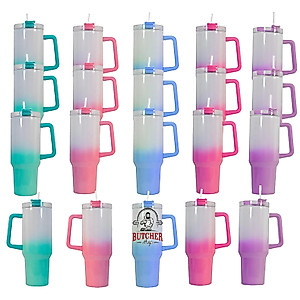 Icesip 40oz Sublimation Tumbler Blank, 20 Pack Sublimation Tumbler with Handle and Straw, Double Wall Vacuum Gradient Tumbler with Handle Blanks Stainless Steel for Heat Transfer Machine Printing