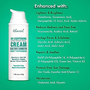 Ebanel Dark Spot Remover for Face Peel Skin Brightening Cream Melasma Hyperpigmentation Treatment Sun Spot Age Spot Freckle Remover Fade Cream, Synovea, 4-Butylresorcinol, Niacinamide, Glutathione