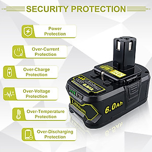 VANTTECH 2Pack P108 18V 6.0Ah Lithium Replacement for Ryobi 18V Battery P102 P103 P104 P105 P107 P108 P109 Compatible for Ryobi 18V Cordless Tools