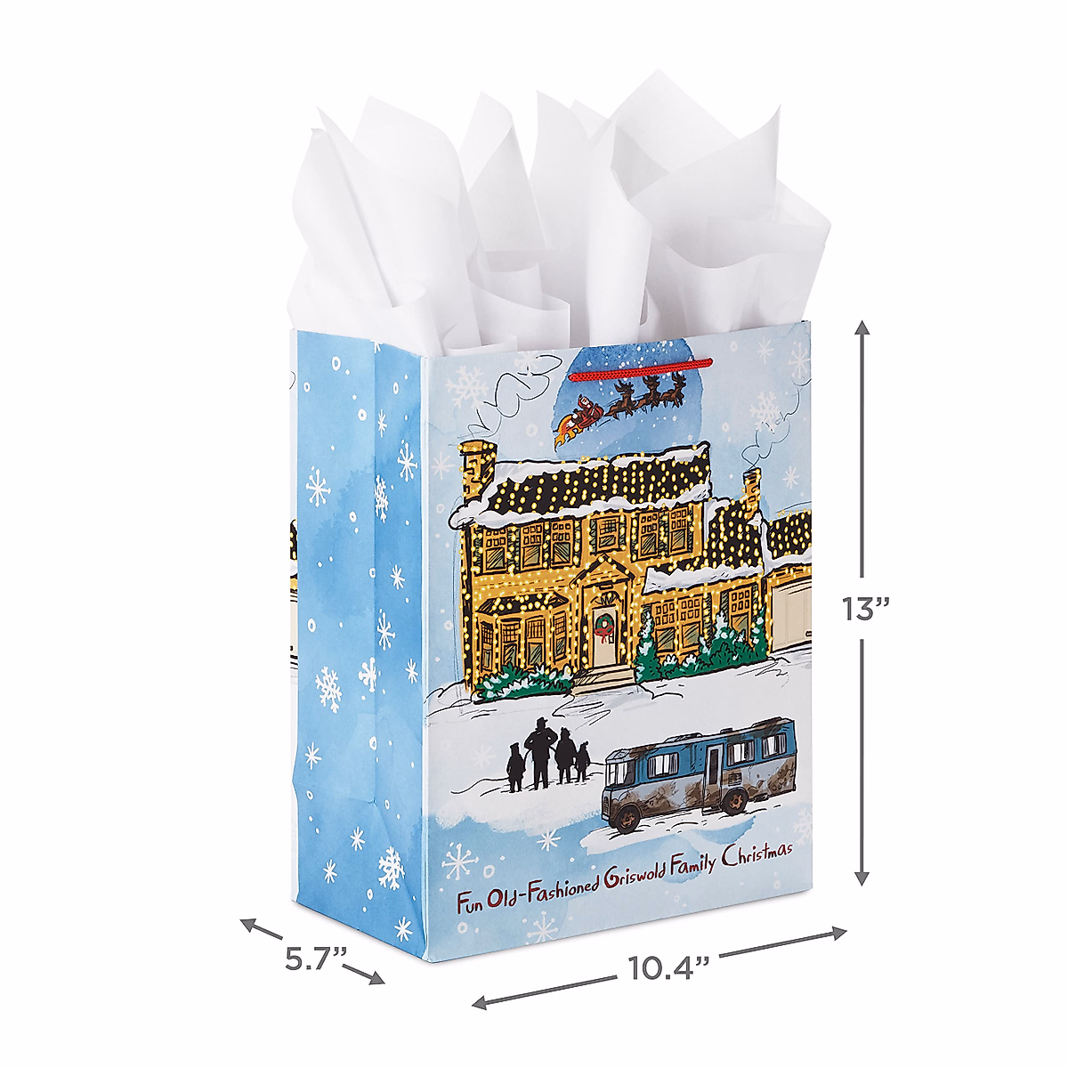 Hallmark 13" Large National Lampoon's Christmas Vacation Gift Bag with Tissue Paper ("Fun Old-Fashioned Griswold Family Christmas") for Kids, Dads, Grandparents, Friends