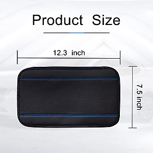 1 PC Car Four-season Universal Armrest Box Mat, Carbon Fiber Leather Embossing Center Console Cover Pad, Double Line Non-slip Central Handrail Box Cover Protector, for Most Vehicle Decoration (Blue)