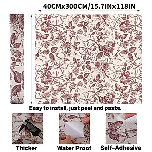 LOVADA Wallpaper Peel and Stick - 15.7x118inch Wallpapers Rose Flowes Wall Paper Red and White Vinyl Peel and Stick Wallpaper Cabinet Contact Paper, Modern Wallpaper for Home Deco