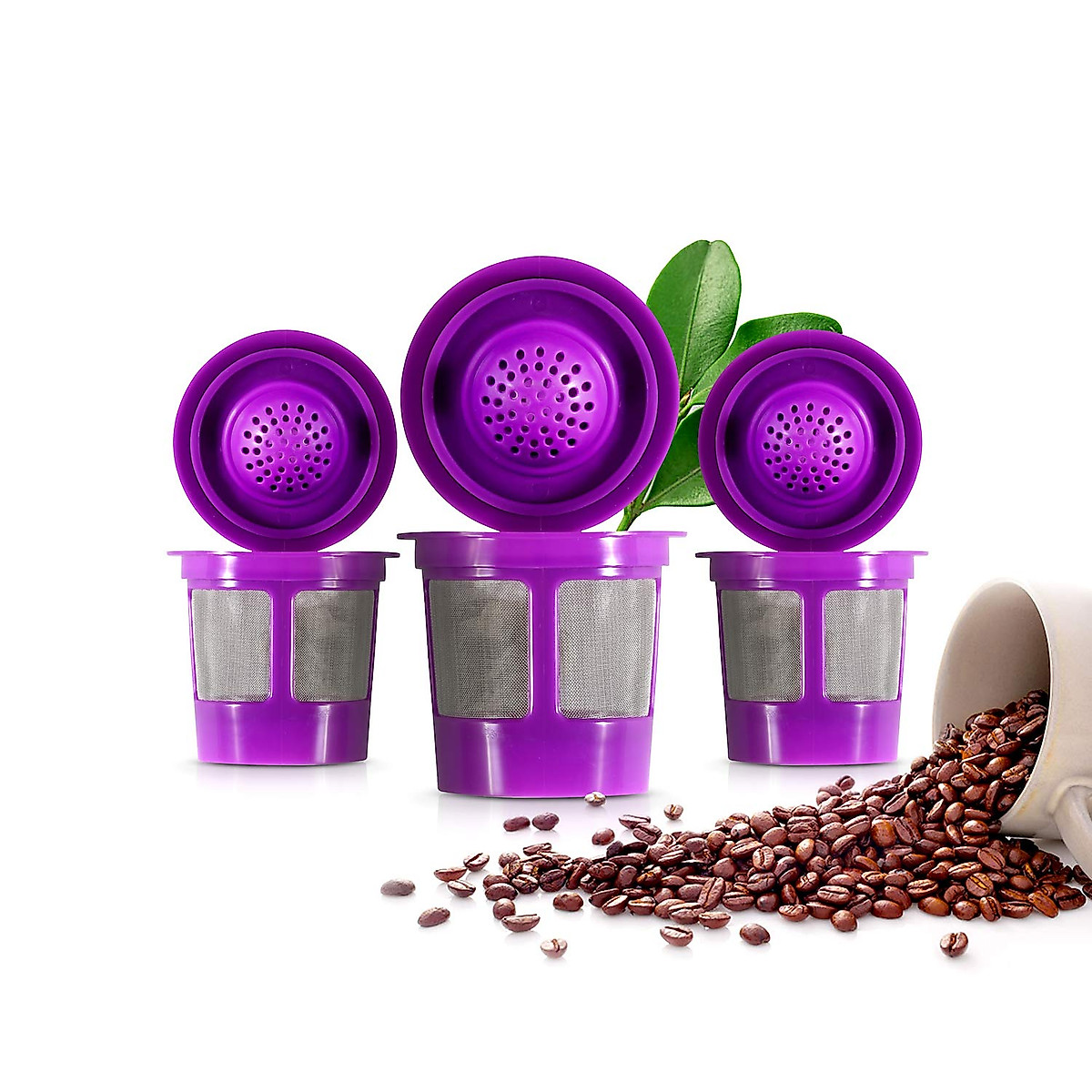 K&J Reusable Filter Cups Compatible with Keurig 1.0 K-Cups - Includes Freedom Clip for Compatibility With Keurig 2.0 Machines (4-Pack, Purple)