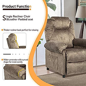 KCREAM Recliner Chair Massage Heated Fabric Overstuffed Ergonomic Lounge Chair for Living Room Single Sofa Chair Padded Seat with 2 Side Pockets, Vibration Function Reclining Chair (Brown)
