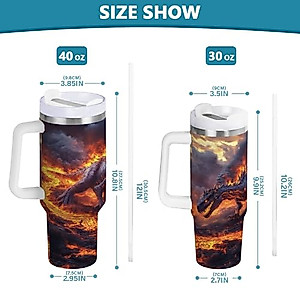 Slewiaeky Tumbler with Handle 40 oz Forest Dinosaur Cartoon T Rex Travel Mug with Lid and Straw Stainless Steel Vacuum Insulated Water Bottle Cup for Iced Tea Coffee Cold Beverages Cup Holder Friendl