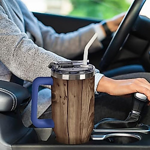 WYUSPGK 40oz Stainless Steel Car Mug, Wood Grain Print Travel Mug, Double-Wall Insulated with Straw, Perfect for Car, Office, Outdoor