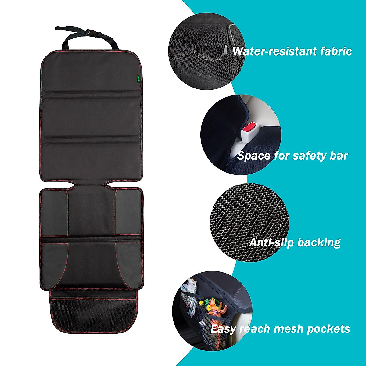 PIDO Car Seat Protector Under Baby Car Seat, Car Seat Mat for Leather Seats, Seat Protector Carseat with Thick Padding and Storage Pockets to Protect Vehicle Cloth and Leather Upholstery