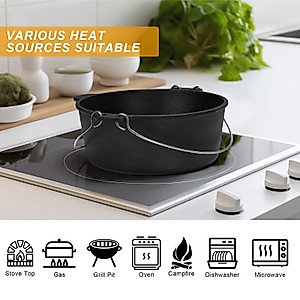 SHINOSKE Camping Dutch Oven,Pre-Seasoned Cast Iron Dutch Oven Pot with Lid,Metal Handle for Campfire Cooking Braising,Broiling,Frying,Bread Baking,Camping Cookware for Indoor & Outdoor Use,Black