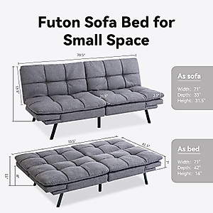 Hcore Futon Bed, Mid-Century Modern Memory Foam Loveseat Sofas, French Grey