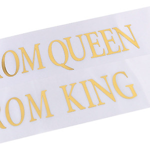 BAHABY Prom King and Prom Queen Satin Sash - Graduation Party School Party Accessories Bachelorette Party Wedding Bridal Shower Party Favors, White with Gold Print