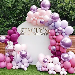 TOPLLON Pink Balloon Garland Arch Kit 135 Pcs, Double Stuffed Baby Shower Decorations for Girl with Macaron Purple Dusty Pink Balloons for Birthday Party Decorations