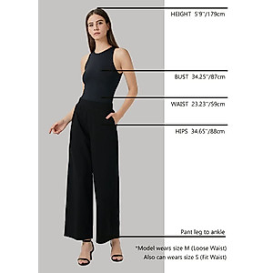 JASTIE Women's High Waist Palazzo Pants with Deep Pockets Comfort Pull-On Straight Petite Leg Regular Office Work Trousers(Black,S)…………