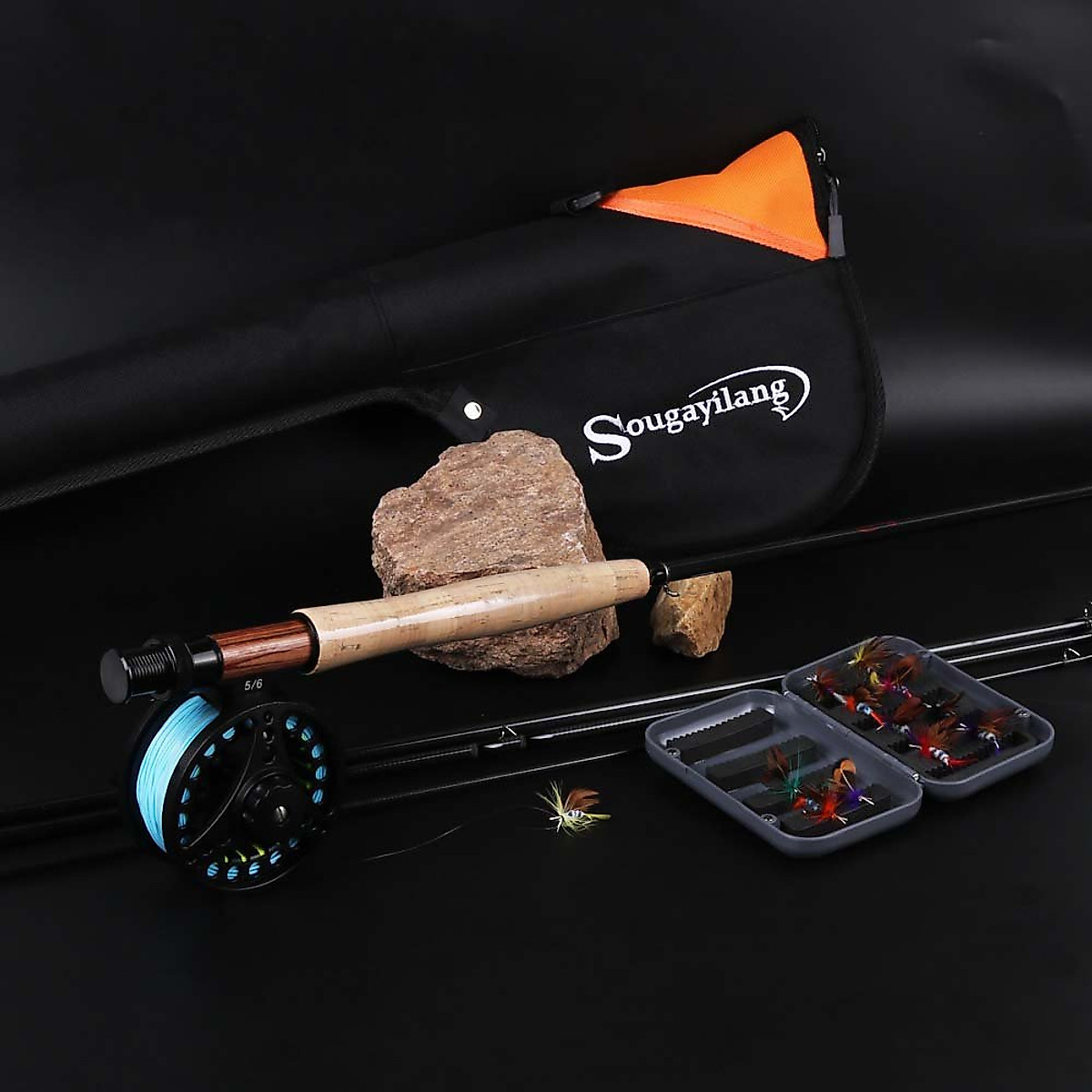 Sougayilang Saltwater Freshwater Fly Fishing Rod with Reel Combo Kit (Black Kits with Bag)