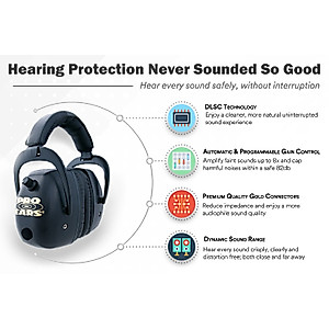 Pro Ears Pro Mag Gold, Electronic Hearing Protection & Amplification, Shooting Range Ear Muffs, Maximum Hearing Protection, Exclusive DLSC Compression Technology, 250 Hour Battery Life