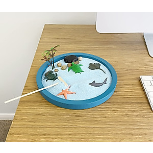 Japanese Zen Garden Mini Kit for Desk - Ocean Beach Theme - Relaxation, Meditation & Mindfulness - Gift for Birthdays, Christmas, Etc. - Includes Rake, Sand, 10+ Accessories! - Tray Diameter 8.5"