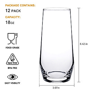 Cadamada 18oz Drinking Glasses, Highball Glasses Set of 12,Sutiable for Glasses for Wine, Iced Tea Glasses,Mojito Kit,Cocktails, Drinks, Office, Parties, Weddings and Gifts