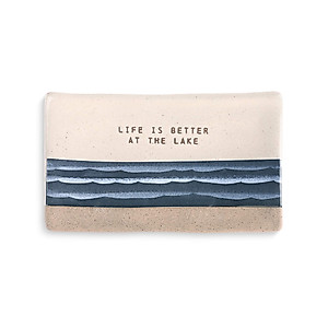 Demdaco Life is Better at the Lake Blue 6 x 3.5 Stoneware Everyday Kitchen Rectangle Spoon Rest