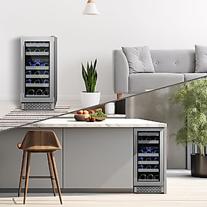COLZER Elegant Mini Wine Fridge, 18 Bottle, 12 inch, Built-in or Freestanding, Stainless Steel, Double-Layer Tempered Glass Door