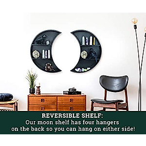 MUDHEN Black Crescent Moon Shelf for Crystals, Essential Oils, and Gothic Decor - Moon Shaped Shelf - Crystal Shelf - Bohemian Decor, Moon Wall Decor for Bedroom, Dorm, Living Room, Nursery