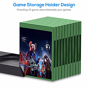 Vertical Cooling Stand for Xbox Series X, Dual Controller Charging Dock Station for Xbox Series X Cooler Cooling Fan with 2 Pack 1400mAh Rechargeable Batteries, 10 Games Storage and Headset Stand