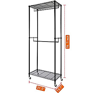 Soywey Heavy Duty Wire Garment Rack, Clothing Rack Clothes Rack for Hanging Clothes Metal Free Standing Clothes Rack Wire Metal Clothing Rack Closet（Black）