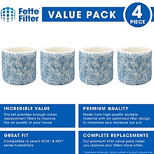 Fette Filter - Upgraded Blue Mesh Treated Layer Humidifier Wicking Filters Compatible with Honeywell HAC-504AW, Filter A for Models HAC-504, HAC-504AW, HCM 350 and Other Cool Mist Models - Pack of 4