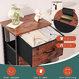 Yoobure Nightstand with 3 Fabric Drawers, Dresser for Bedroom Storage Drawer Tower, Small End Table Bedside Furniture Dressers & Chests Organizer Unit Closet Hallway Entryway Office, Berry Brown
