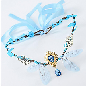 GICEY Fairy Crowns for Women Blue Butterfly Handmade Elf Crown Headpiece Renaissance Accessories Women Fairy Accessories Flower Crowns for Ren Faire