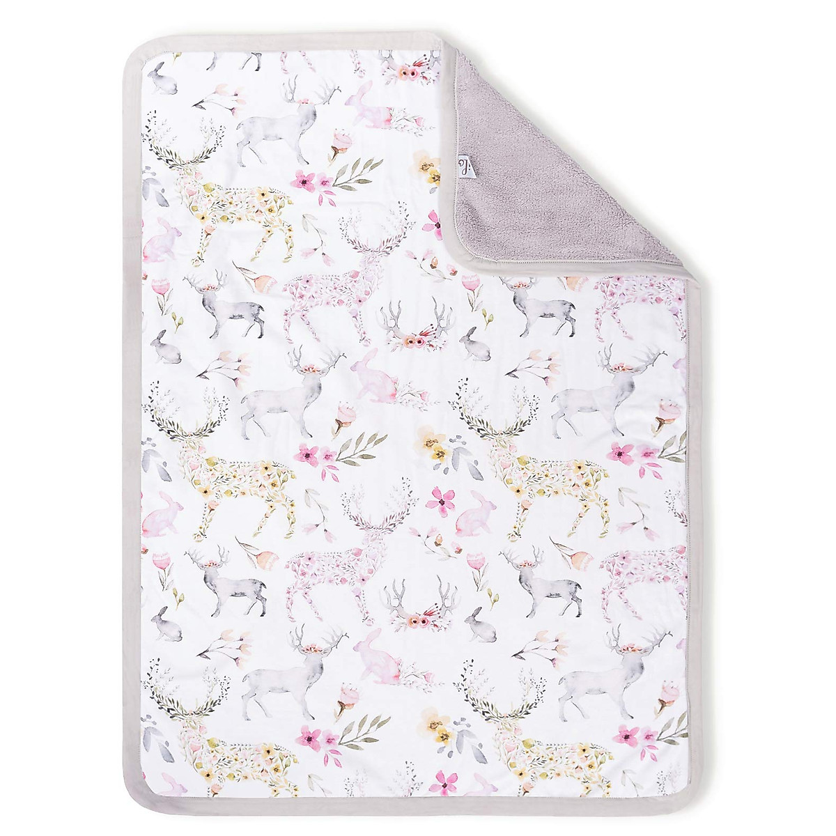 Oilo Baby Blanket, Luxury Soft Plush Backing & 100% Turkish Cotton Jersey Print, Double Layered, 30" x 40", Rolled Jersey Edge Trim, Machine Washable, Infant Blanket, Toddler Blanket, Woodland Fawn