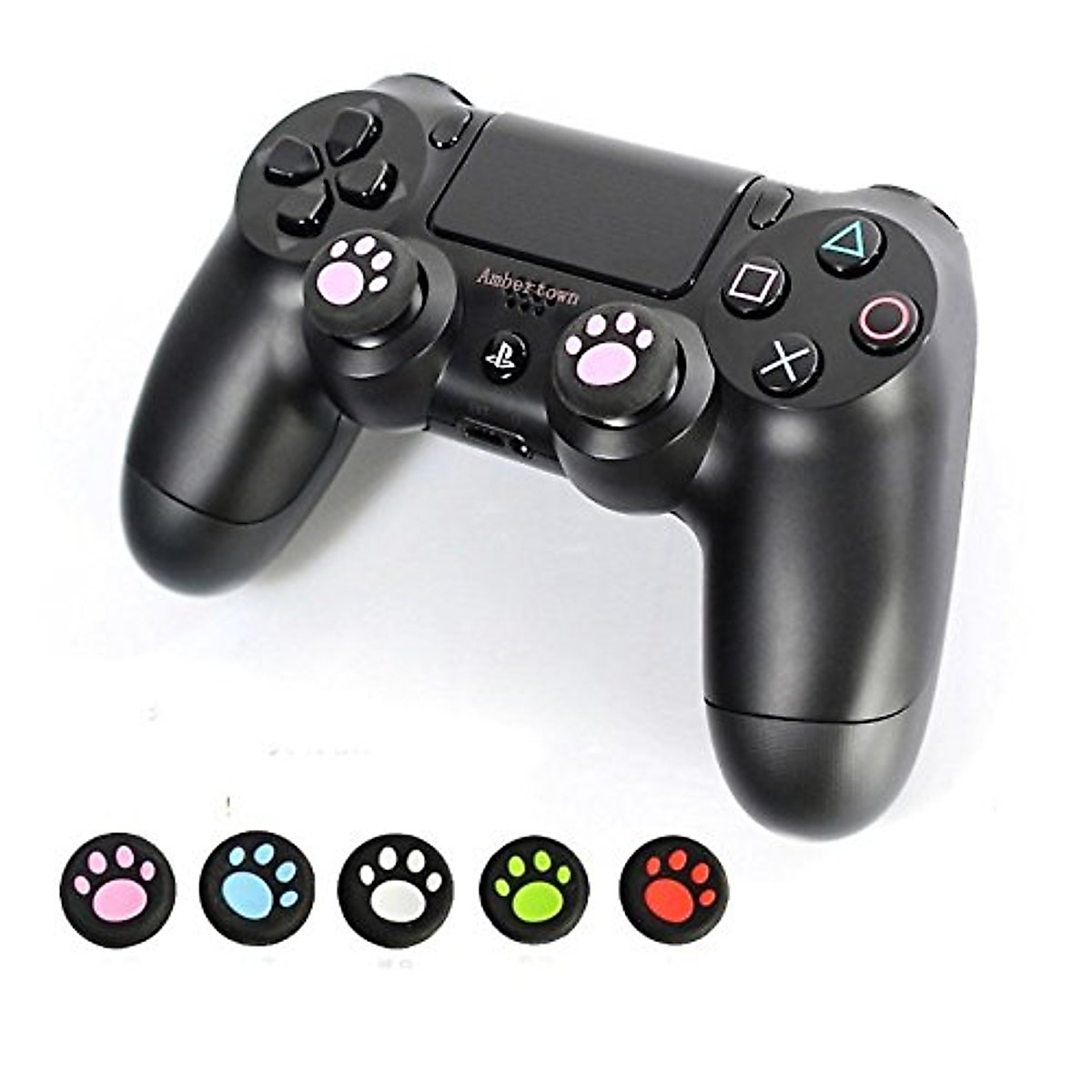 Ambertown Analog Silicone Thumb Stick Grips Cap Joystick ThumbSticks Caps Cover for PS4 PS3 Xbox One Xbox 360 PS2 Game Controllers (2 x Red Cat Dog Paw)