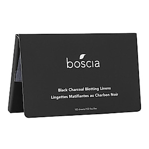 boscia Black Charcoal Blotting Linens - Vegan, Cruelty-Free, Natural Skin Care - Oil Blotting Sheets for Face - For Combination to Oily Skin Types - Travel Size - 100 Sheets