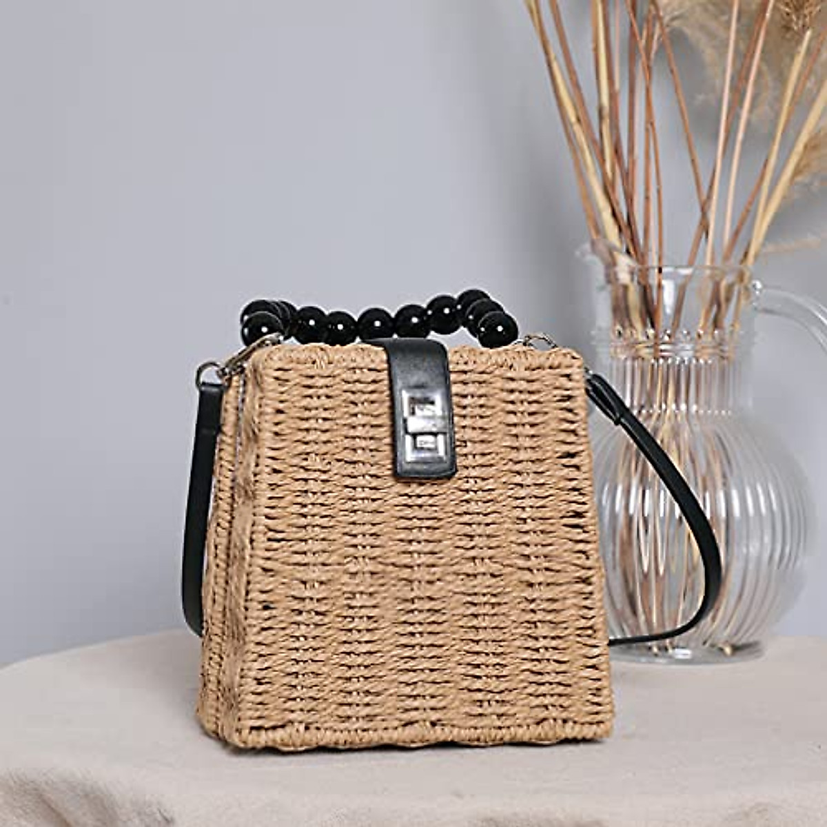 NIBD Handwoven Square Straw Rattan Bag Shoulder Wicker Purse Small Box Woven Bali Womens Crossbody Bag