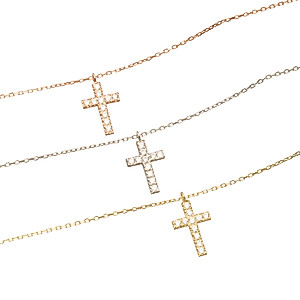 925 Solid Sterling Silver Diamond Cross Necklace, Gold Cross Necklace, Dainty Cross Necklace for Women, Baptism Gift for Her, Mother's Day Gift