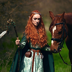 Toulite 6 Pcs Halloween Renaissance Costume Accessories Includes Leather Arm Guards Medieval Viking Belt Potion Bottle with Cork Medieval Bag and Skirt Hike for Men Women Ren Faire Cosplay, Brown