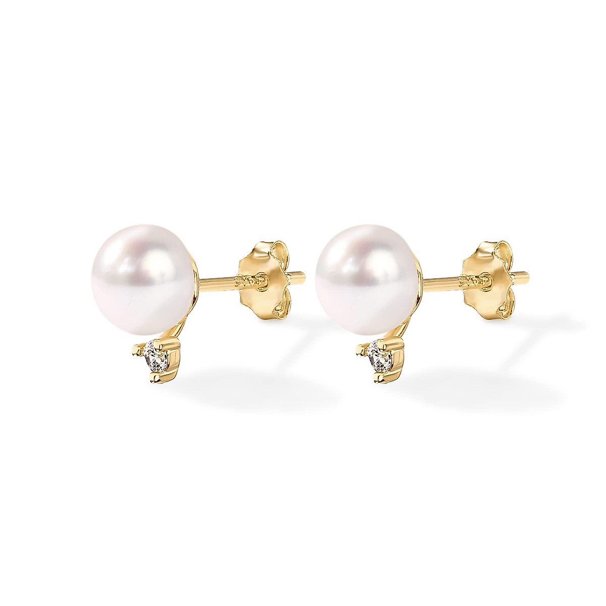 PAVOI 18K Yellow Gold Plated 925 Sterling Silver Post Cubic Zirconia | AAA+ Quality Handpicked Freshwater Cultured Stud Button Pearl Earrings