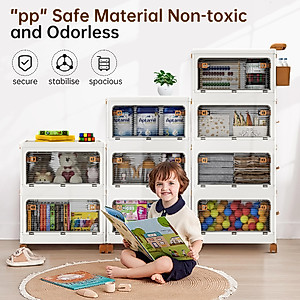 SPIEEK Stackable Storage Bins, 56QT Plastic Storage Bins with Lips, Wheels, Wall Mounted Box, Hooks, Pack of 4 Two-door Collapsible Storage Bins Containers Closet Organizers for Bedrooms