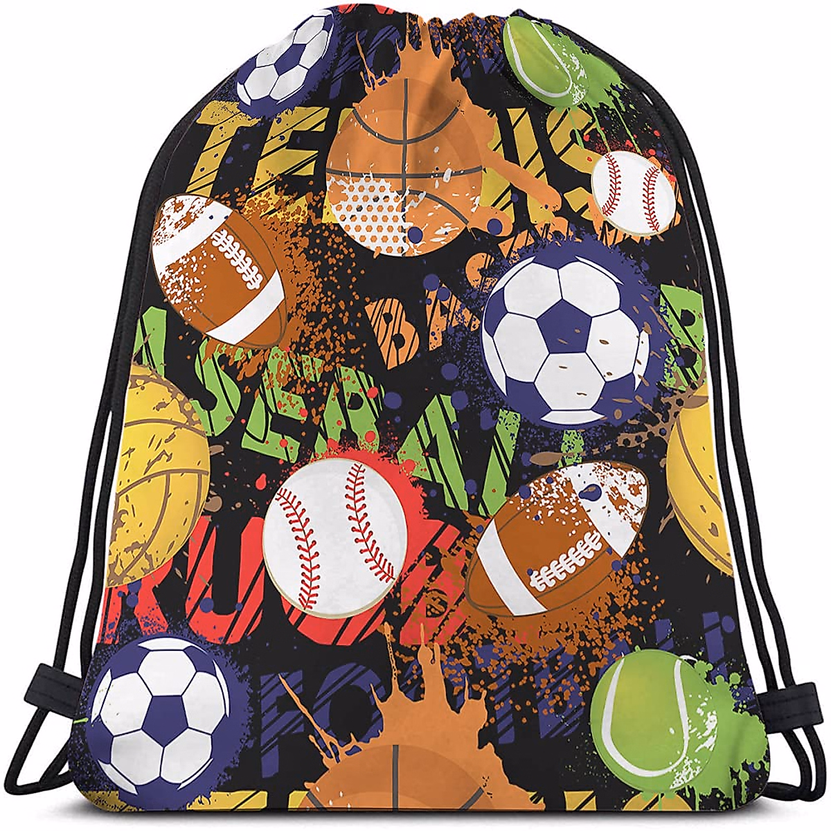 Beabes Balls Drawstring Bags Backpack Bag Baseball Basketball Volleyball American Popular Sports Game Fashion Art Sport Gym Sack Drawstring Bag String Bag Yoga Bag for Men Women