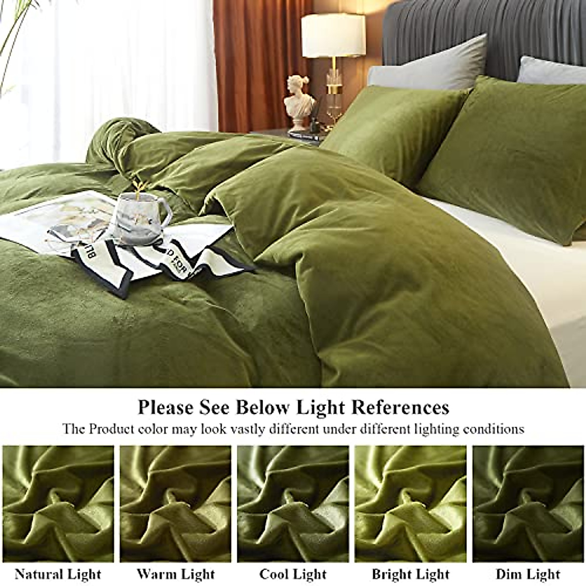 Ivellow Velvet Duvet Cover Queen Set Sage Green Velvet Duvet Cover Queen Velvet Comforter Cover 3Pcs Ultra Soft Duvet Cover Breathable Solid Luxury Flannel Velour Duvet Cover Zipper Closure Corner Tie