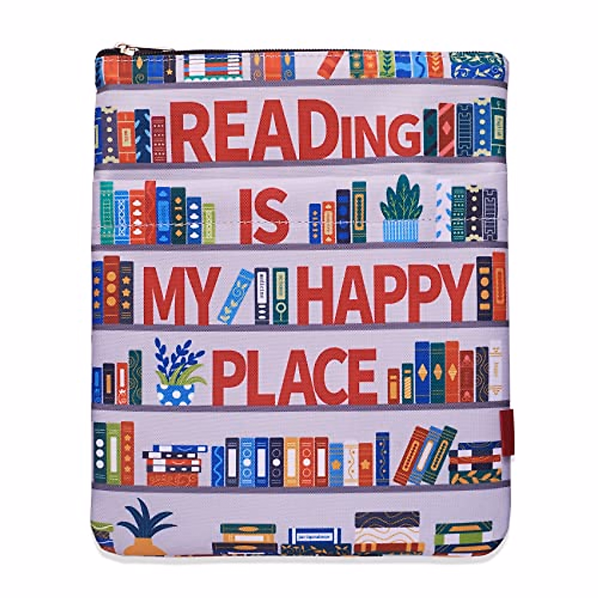 Reading is My Happy Place Book Sleeves Protector, Bookshelf Book Sleeve with Zipper, 11x8.5 Inch Washable Fabric Book Lovers