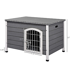 PawHut 31" L Wooden Decorative Dog Cage Kennel Wire Door with Lock Small Animal House with Openable Top Removable Bottom Grey