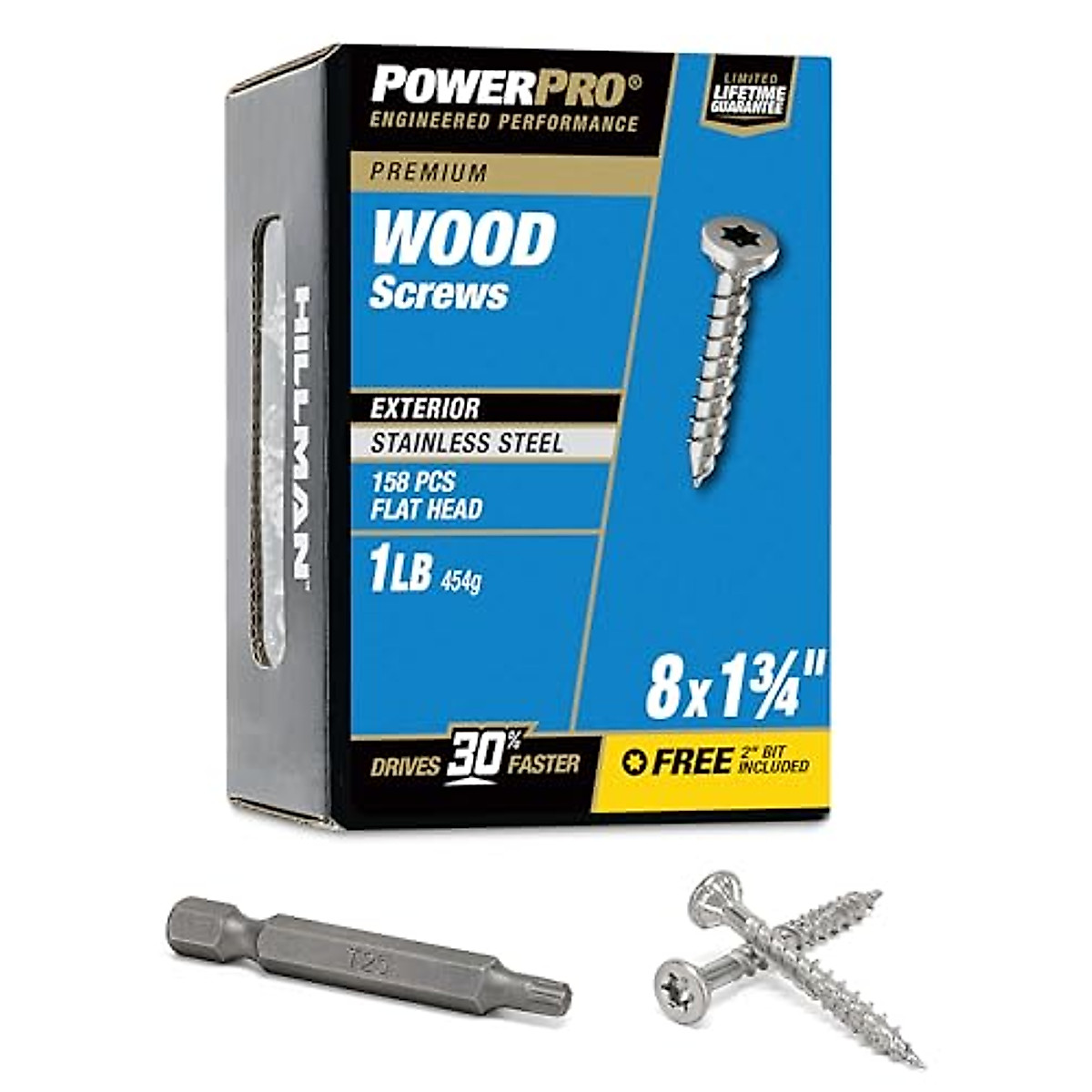 Power Pro Premium 305 Stainless Steel Wood Screws (#8 x 1-3/4") - 1lb Box