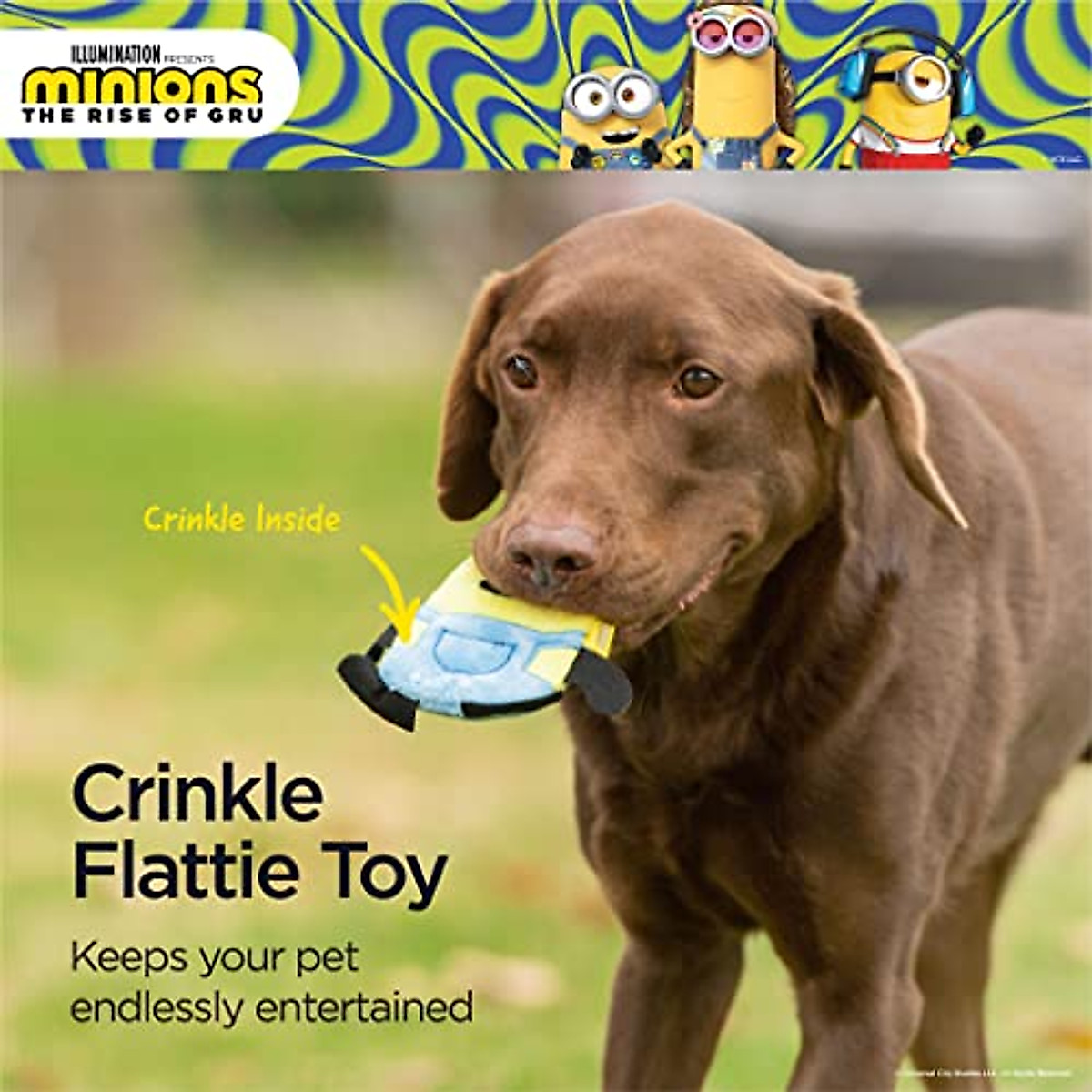 Minions: The Rise of Gru Stuart Plush Flat Crinkle Dog Toy | No Stuffing Dog Toy| Gifts Fans and Their Pets | Officially Licensed Pet Product from Universal Studios