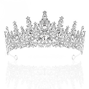 Tiara for Women, Crystal Queen Crowns, Rhinestone Princess Tiaras, Royal Hair Accessories Perfect for Birthday Decorations, Wedding Brides, and Halloween Cosplay (Silver)