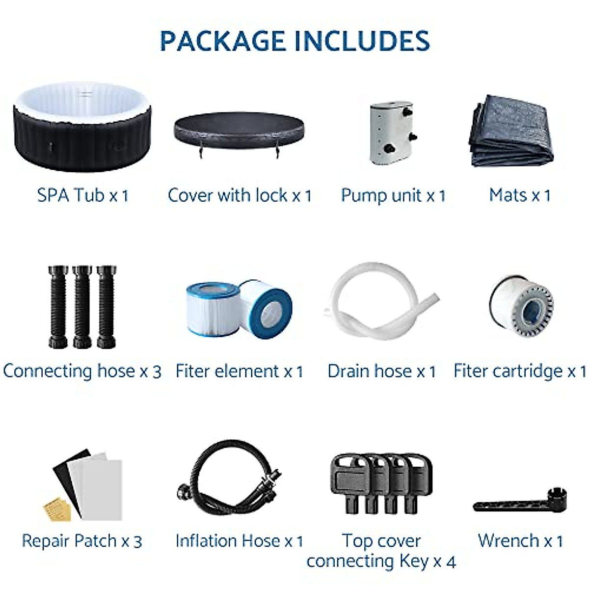 LIFERECORD Inflatable Hot Tub Spa, Portable 4 Person Round Shape with 120 Bubble Jets and Heater Pump, Fits Up to Indoor & Outdoor, Black