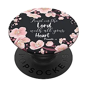 Christian Bible Verse Proverbs 3:5 Black Pink Floral Gift PopSockets Swappable PopGrip