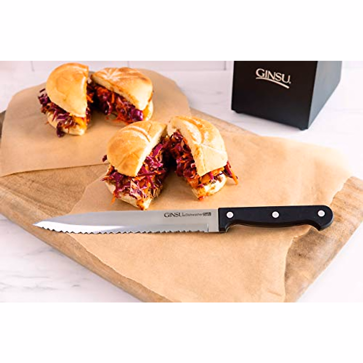 Ginsu Kiso 14-Piece Black Knife Set with Natural Block - Dishwasher Safe and Always Sharp