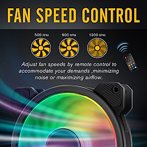 EZDIY-FAB 120mm Computer Case Fan,Motherboard Aura Sync Fan,High Airflow,Speed Adjustable,ARGB Fan with Fan Hub and Remote-3 Pack