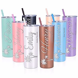 Personalized Beach Vacation Tumbler Gifts Girls Trip Family Travel Stainless Steel Tumbler with Lid and Straw Insulated Weekend Group Travel Coffee Mug Graduation Trip Birthday Gifts for Women Men Mum