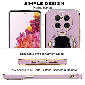 Compatible with Huawei Mate 50 Pro Case Silicone TPU Plating, Huawei Mate 50 Pro Cases Cute Astronaut Pattern Phone Case with Stand (Purple)