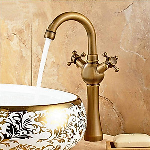 Kitchen Faucet Sink Tall Waterfall Spout Bathroom Vessel Sink Faucet Single Lever Countertop Mixer Tap Antique Brass